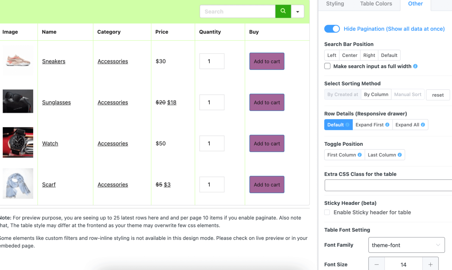 Wordpress Table Design Customization