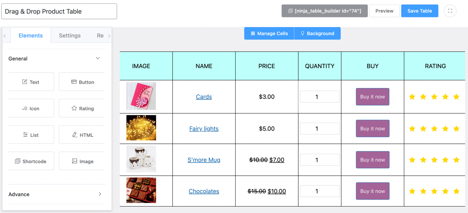 Create Tables Quick | Ninja Tables Drag and Drop