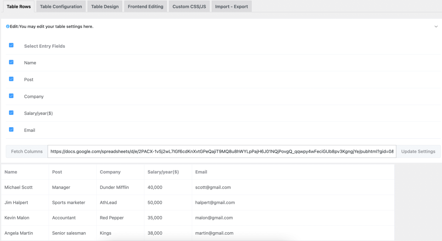 Create Google Sheet Data Table In Ninja Tables