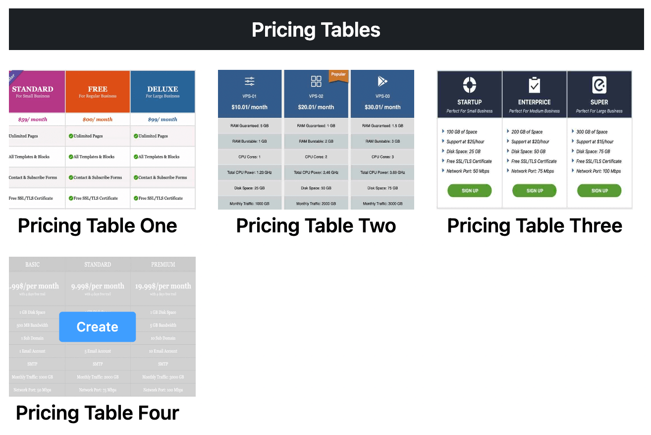 Pre-made WordPress Table Templates