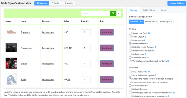 WordPress Table Design Customization