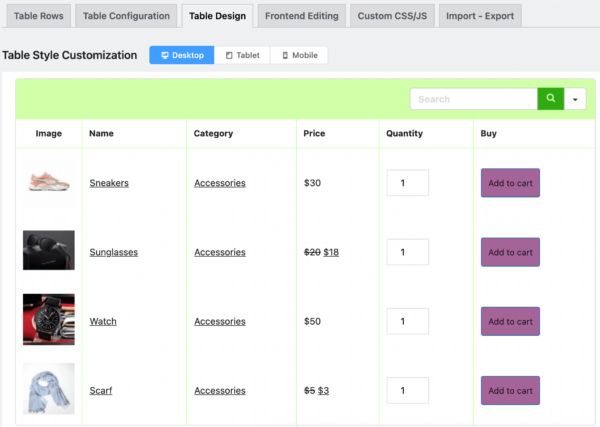 WordPress Table Design Customization