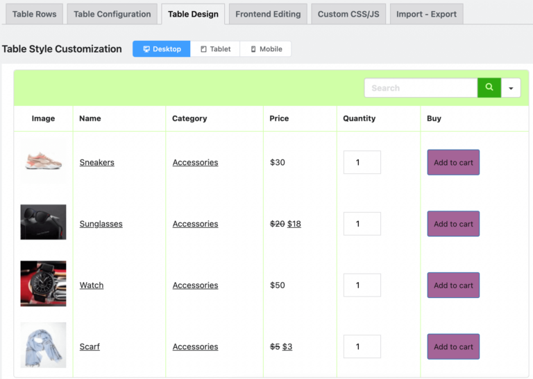WordPress Table Design Customization