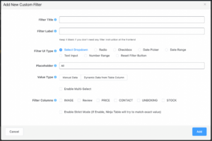 Custom Filter Data Table