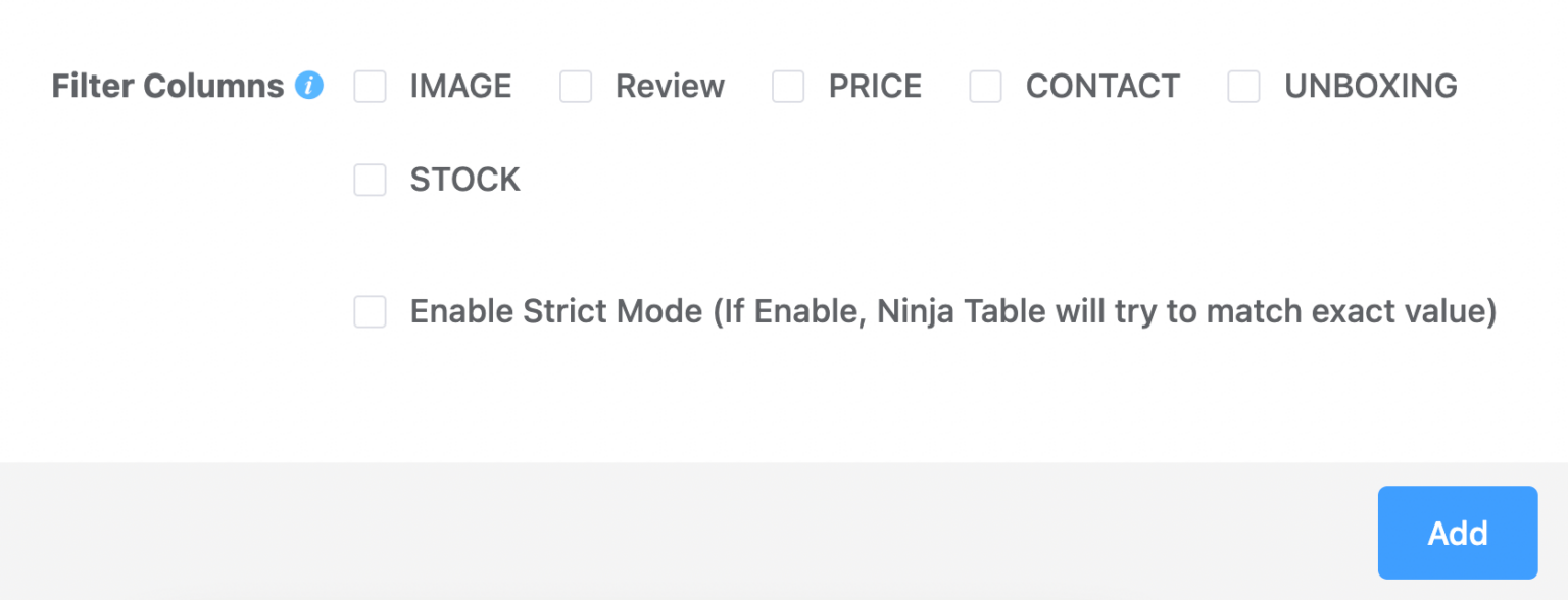 Custom Filter Data Table