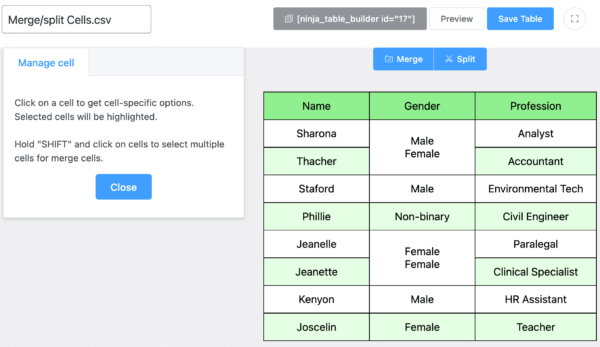 Merge Cells In WordPress Table