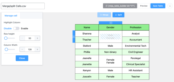 Create Tables Quick | Ninja Tables Drag and Drop