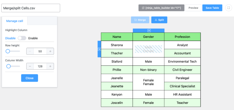 Create Tables Quick | Ninja Tables Drag and Drop