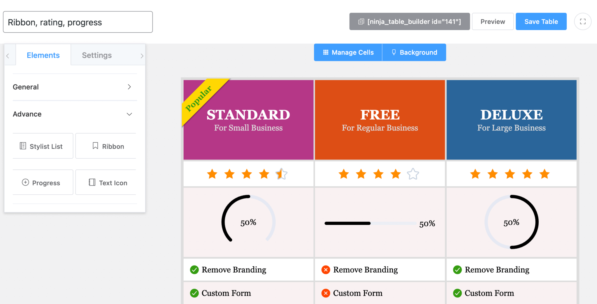 Create Tables Quick | Ninja Tables Drag and Drop