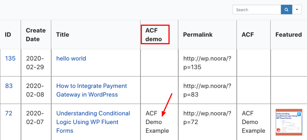 ACF Integration in Ninja Tables - Advanced Custom Fields