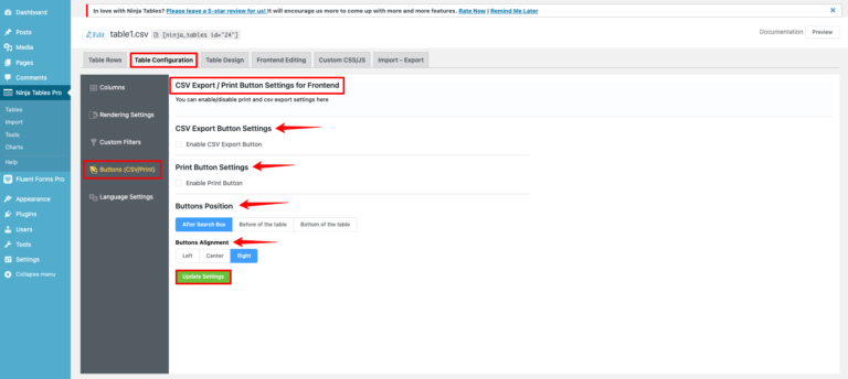 Print Buttons Or Csv Export Buttons Ninja Tables