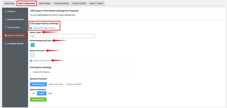 Print Buttons Or Csv Export Buttons Ninja Tables