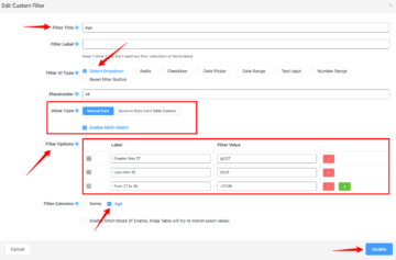 Custom Filters - Ninja Tables Data Filtering