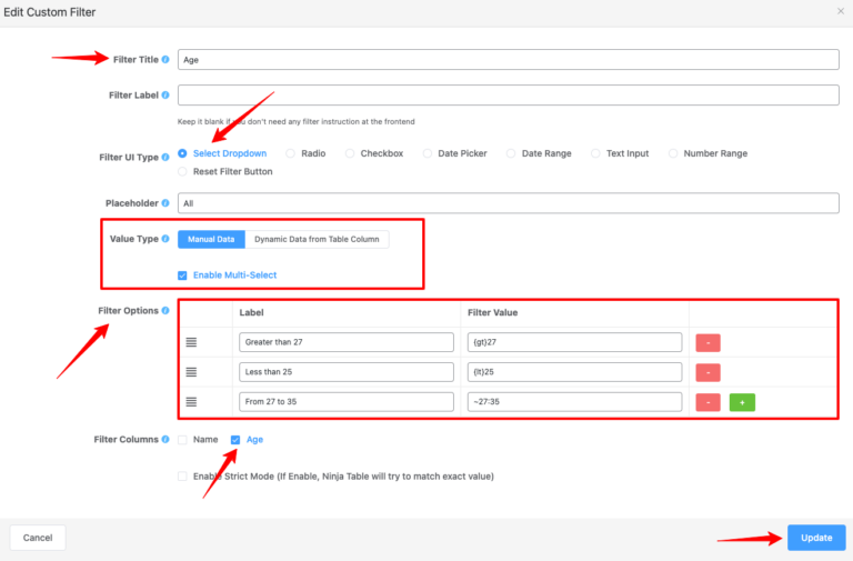 Custom Filters - Ninja Tables Data Filtering