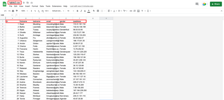 Import CSV File to an Existing Table