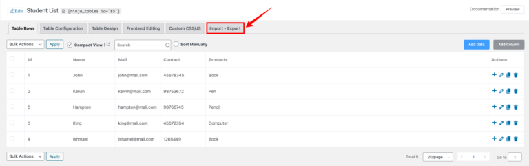 Export Ninja Tables Data Csvjson
