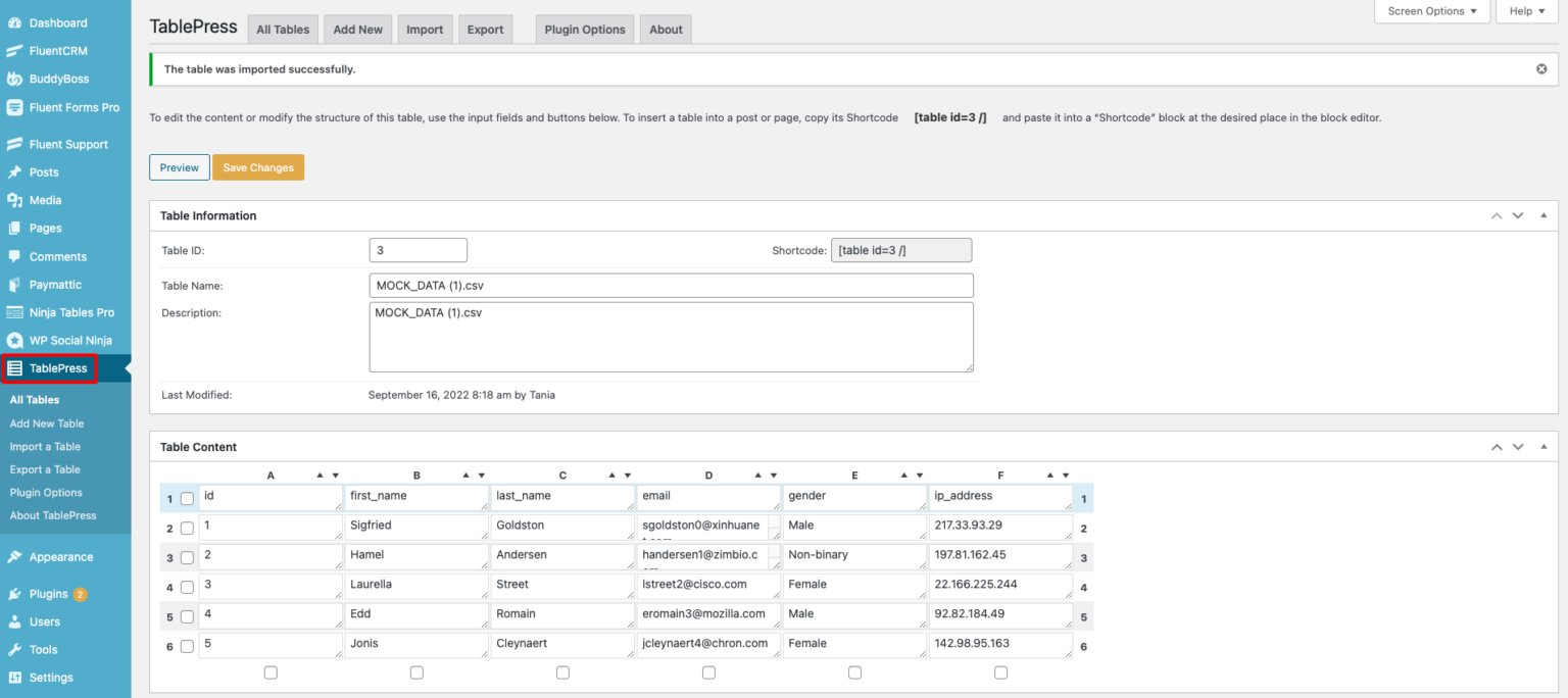Export-Import Tables in WordPress