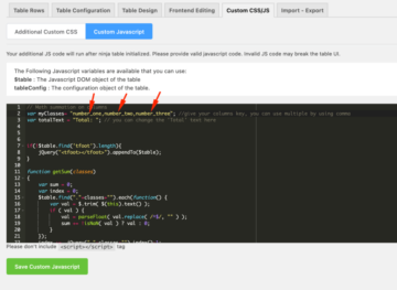 Row Column Calculation in Ninja Tables