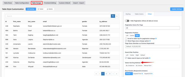 Table Data Sorting - Ninja Tables