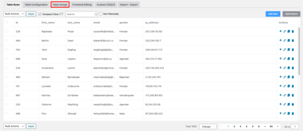 Table Style Settings - Ninja Tables Customization