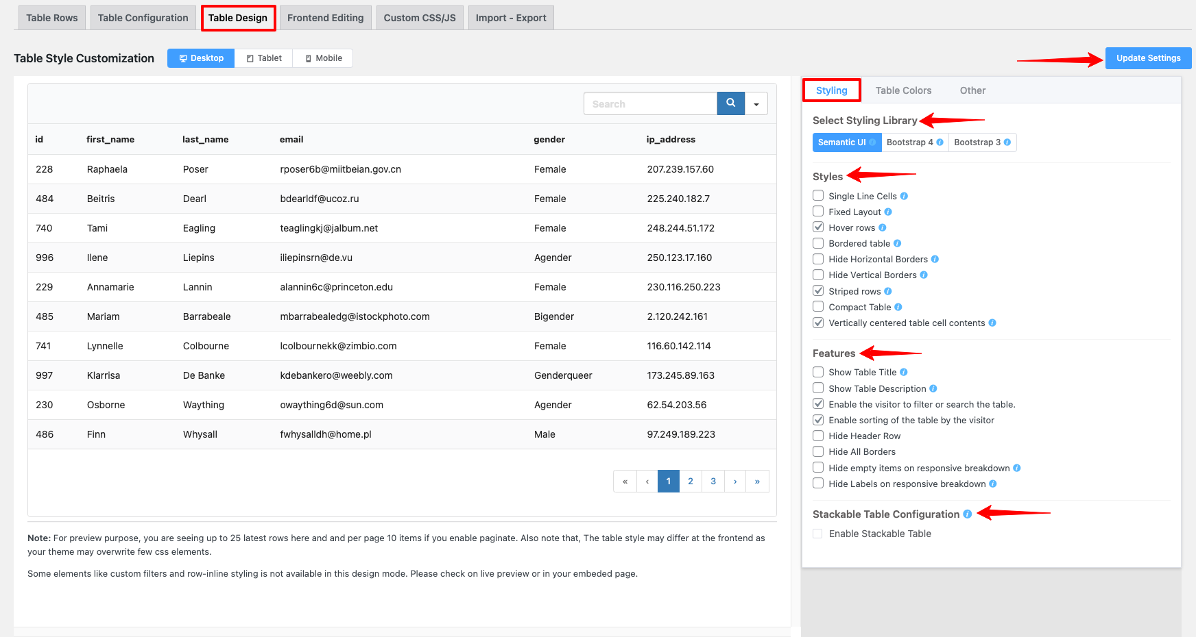 Table Style Settings - Ninja Tables Customization