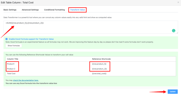 Transform Value in Ninja Tables
