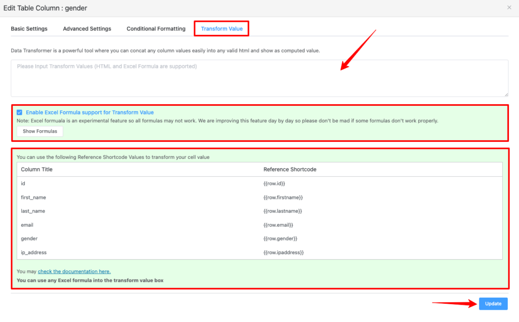 Transform Value in Ninja Tables
