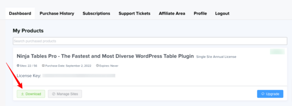 Upgrade and Activate Ninja Tables Pro License Key