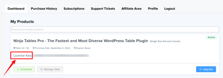 Upgrade and Activate Ninja Tables Pro License Key
