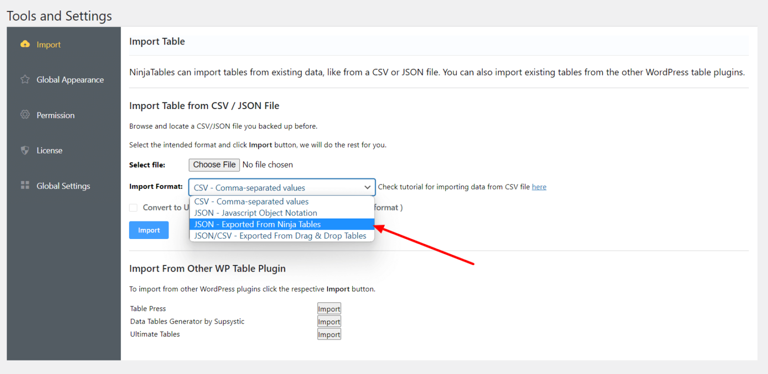 Export-Import Tables in WordPress