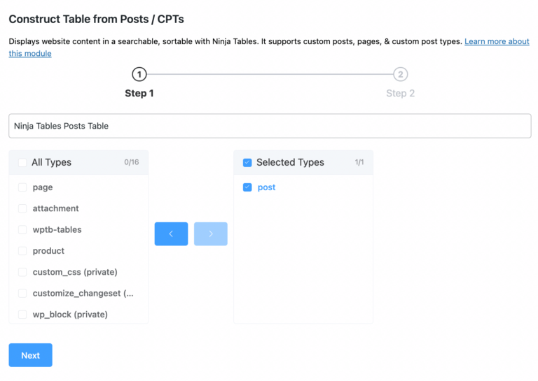 WP Posts Table - Ninja Tables