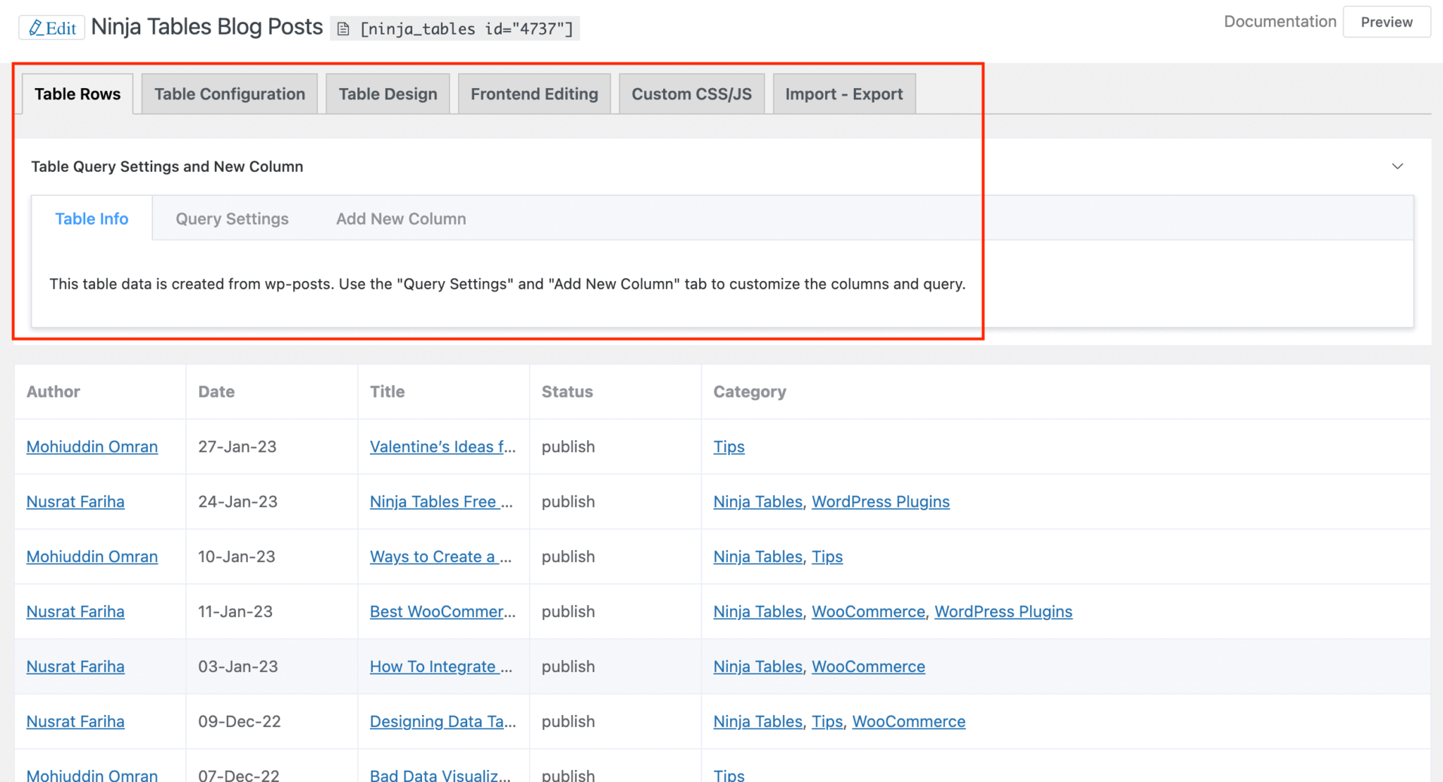 WP Posts Table - Ninja Tables