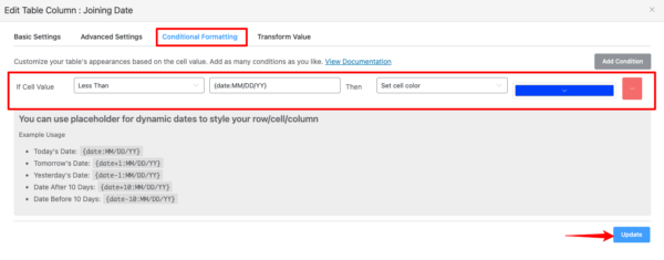Conditional Formatting in Ninja Tables