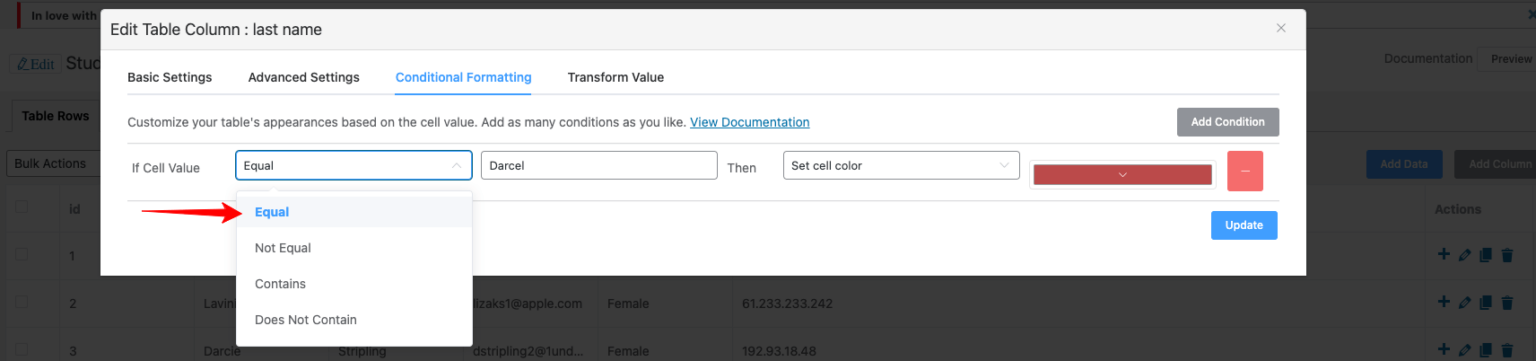 Conditional Formatting in Ninja Tables