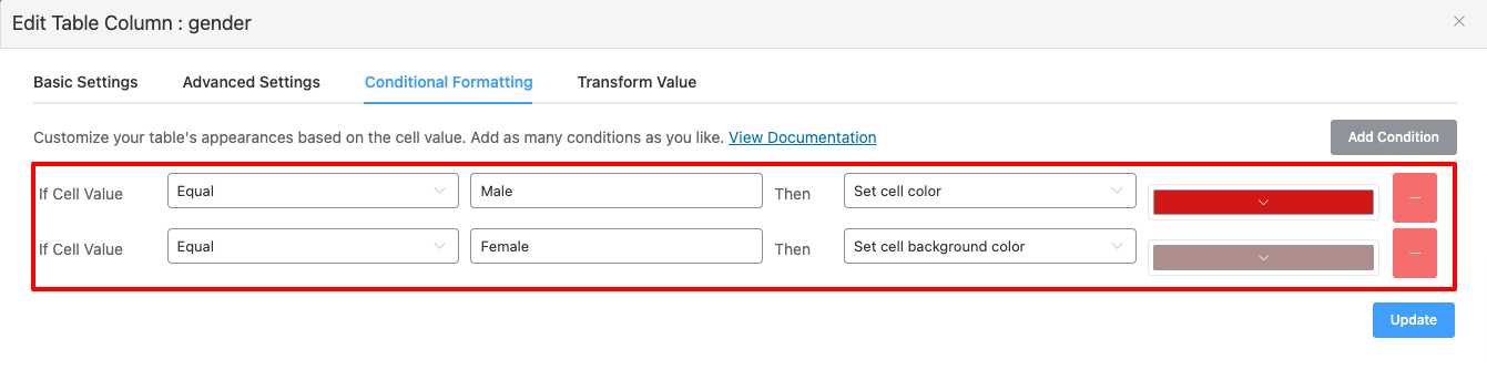 Conditional Formatting in Ninja Tables
