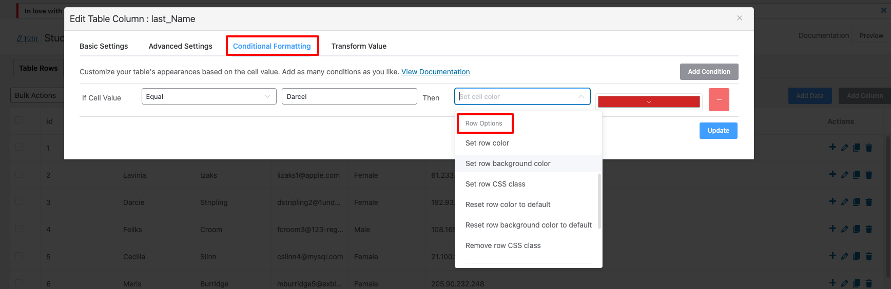 Conditional Formatting in Ninja Tables