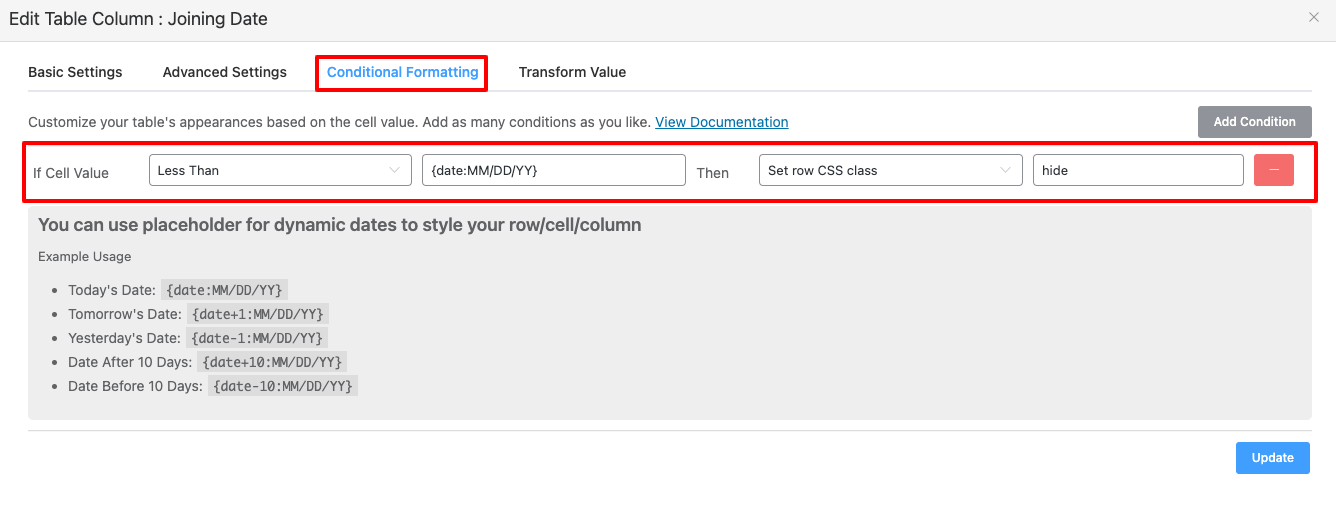 Conditional Formatting in Ninja Tables