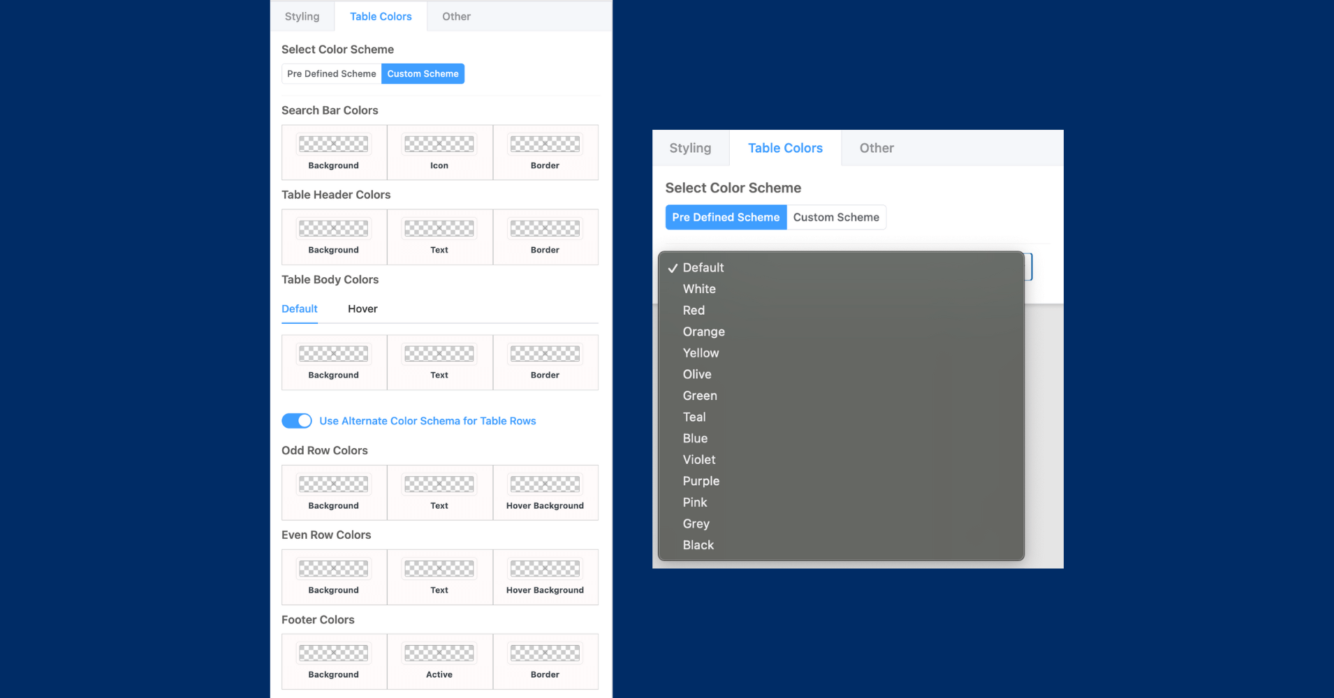 Table Color Settings - Ninja Tables Color Customization