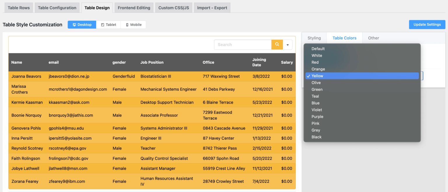 Customize WordPress Table Colors Without Coding!