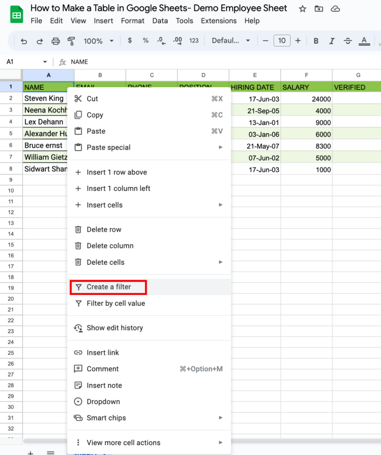 How to Make a Google Spreadsheet Table (Step By Step Guide)