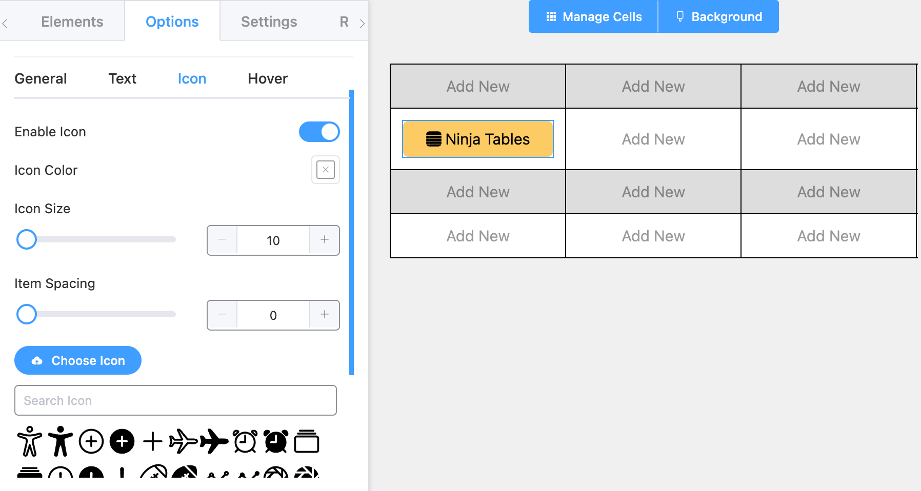 Call to Action Button Element in Ninja Tables
