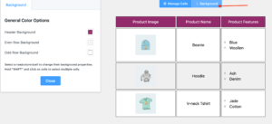 Table Background Color Customizing