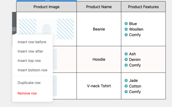 Manage Cells in Ninja Tables Drag and Drop Table