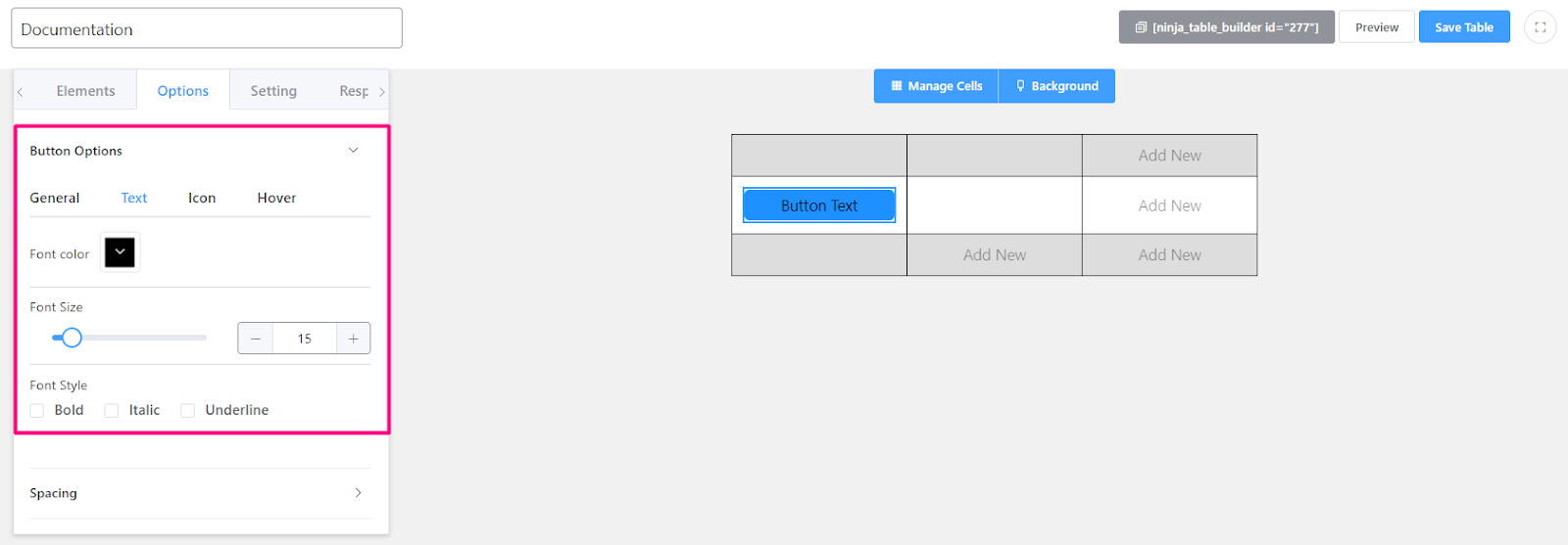 Call to Action Button Element in Ninja Tables
