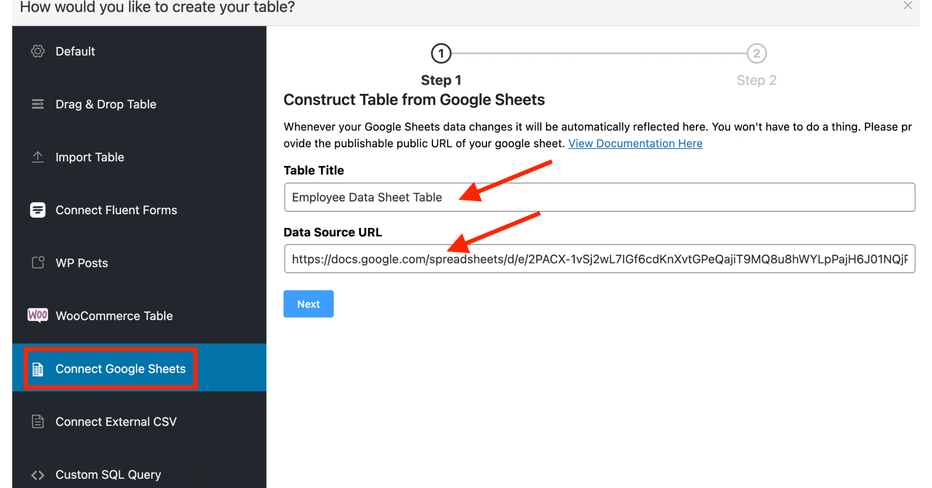 Ninja Tables Google Sheets Integration - Google Sheets Data Table