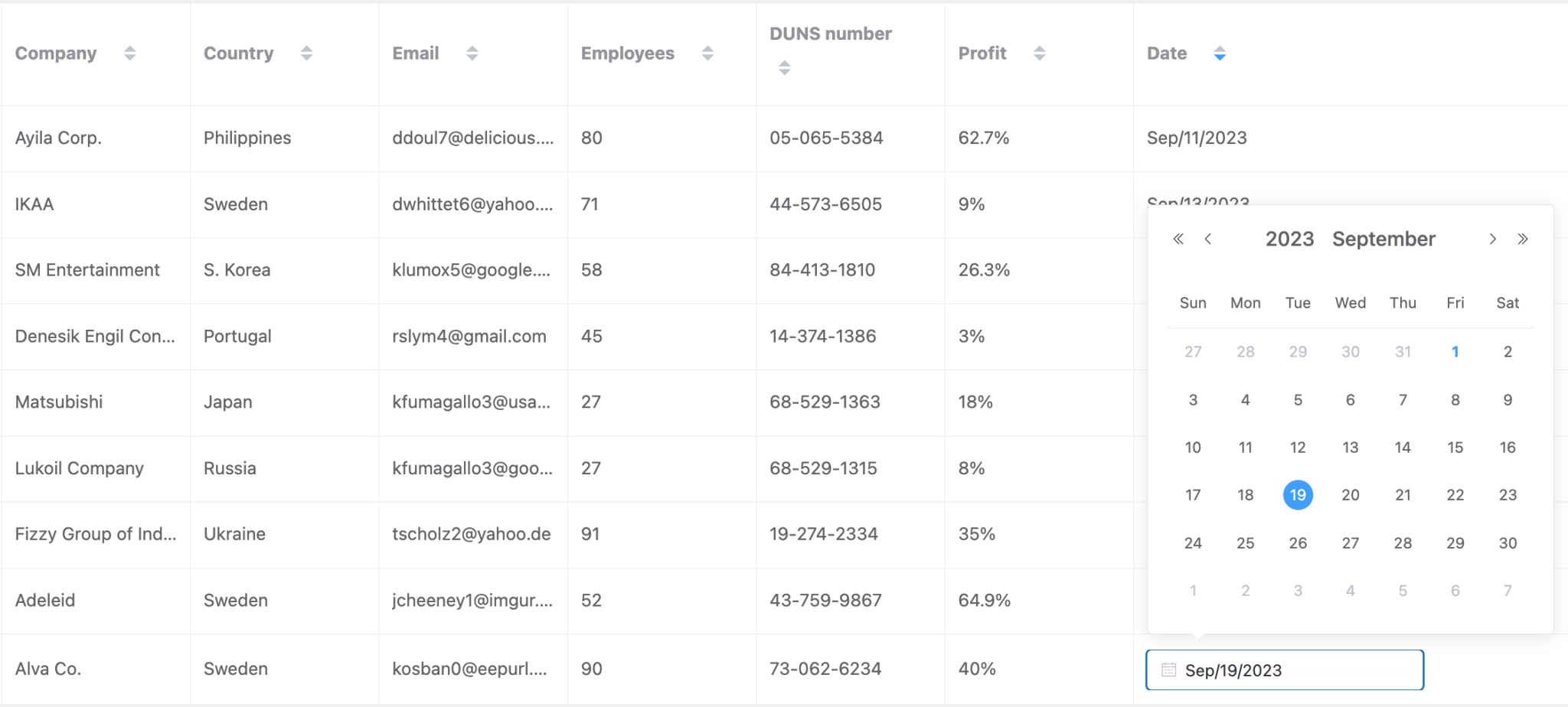 Date Field - Ninja Tables Data Type