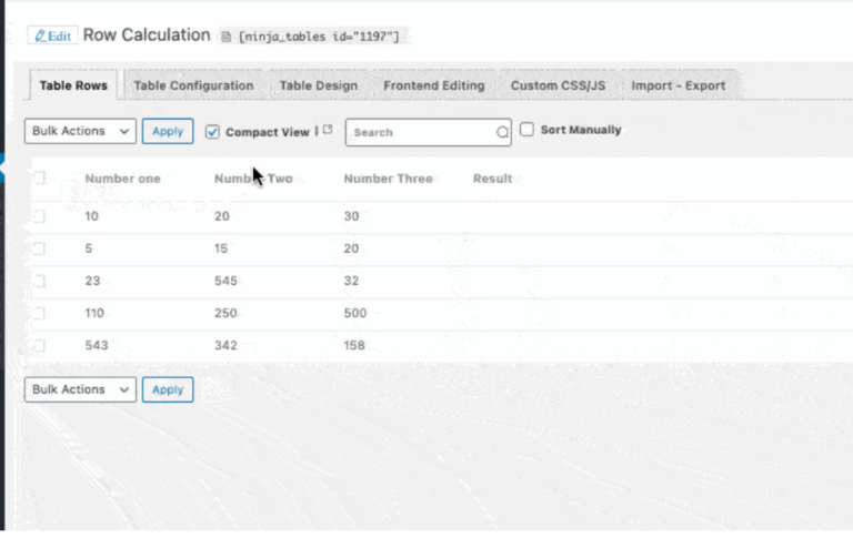 Row Column Calculation in Ninja Tables