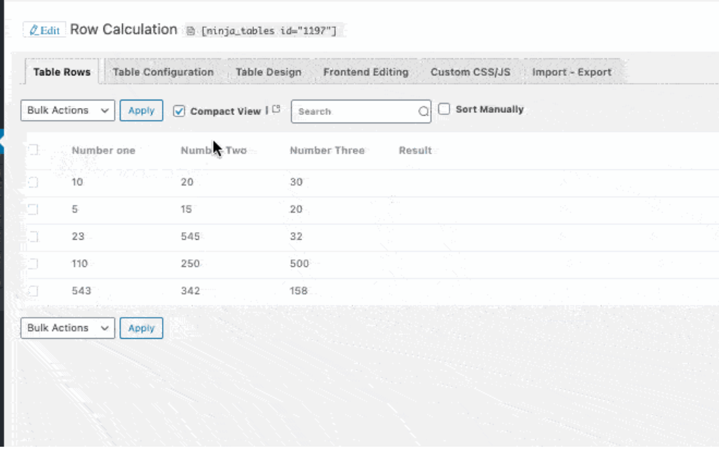 Row Column Calculation In Ninja Tables