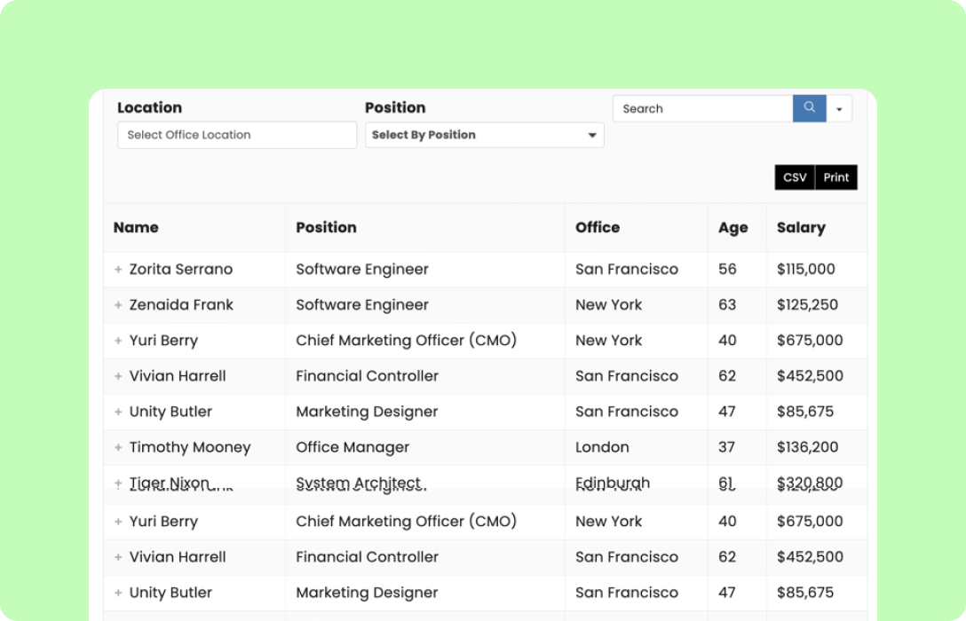 Employee Table Template by Ninja Tables